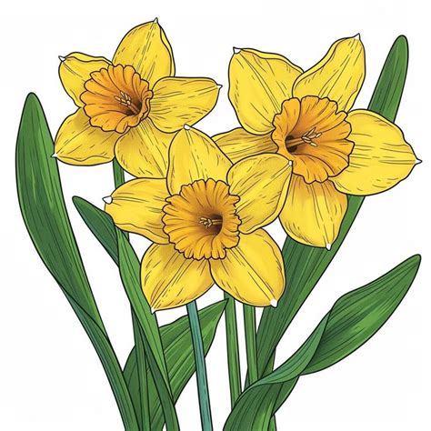 Yellow Daffodil Flower Drawing Daffodil Pictures Line Art Daffodil