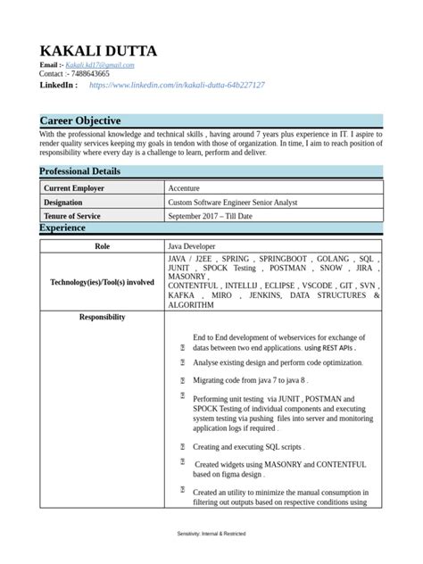 Kakali Dutta Java Developer Nisum Pdf Java Programming Language Software