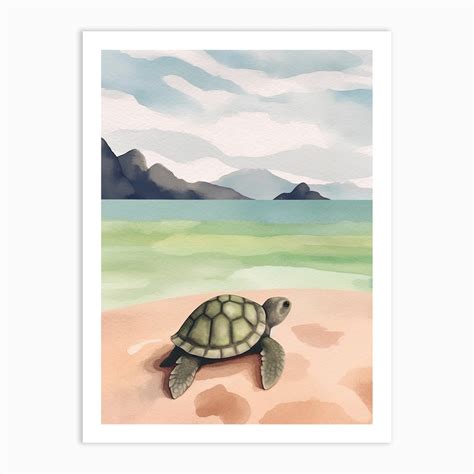Cute Sea Turtle On The Beach Drawing 4 Art Print By Marine Masterpieces Fy