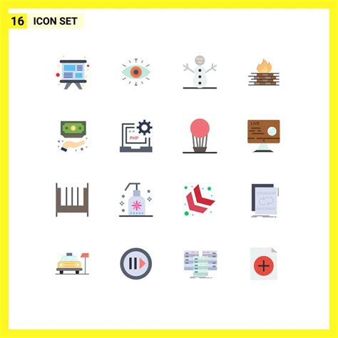 16 Universal Flat Color Signs Symbols Of Funds Financing Snowman Security Firewall Editable Pack