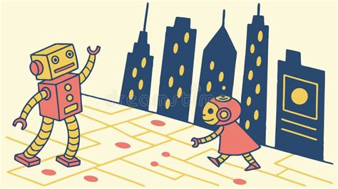 Robot And Human Interaction In Smart City Future Tech Vector Vector Design Generative Ai Stock