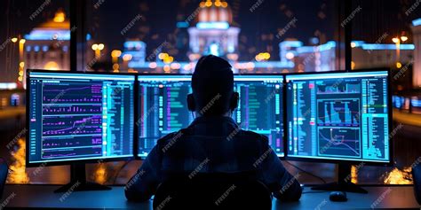 Premium Photo Cybersecurity Analyst At Desk Viewing Data Visualizations And Risk Assessments