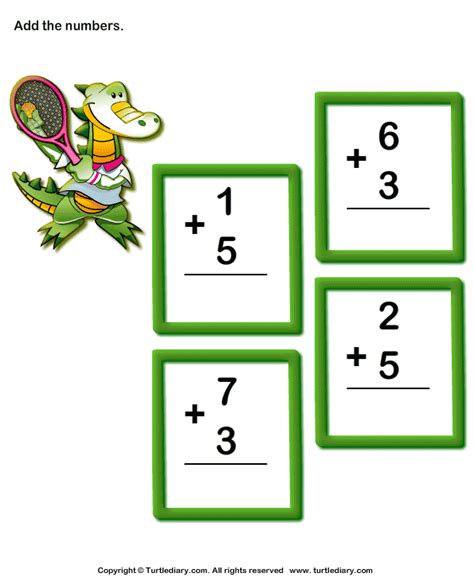 Add One Digit Numbers Sums Up To Ten Turtle Diary Worksheet