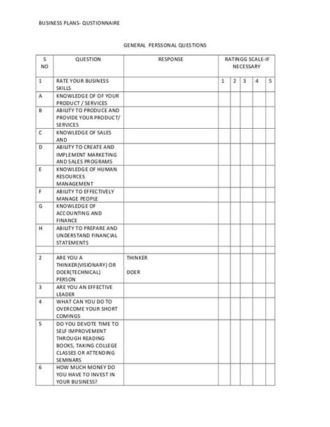 Business Consulting Questionnaire Template