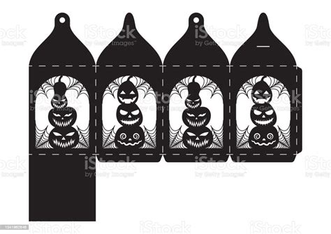 해피 할로윈 치료 상자 선물 파티 는 과자 사탕 작은 선물 빵집을위한 상자를 선호합니다 박쥐 실루엣레이저 컷을 위한 심플한 패키징 다이 컷 템플릿 벡터 스톡 일러스트레이션