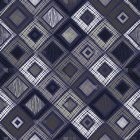 无缝矢量几何图案与菱形，正方形，矩形无尽的背景与手绘纹理几何图形。彩色图形插图模板包装，web背景