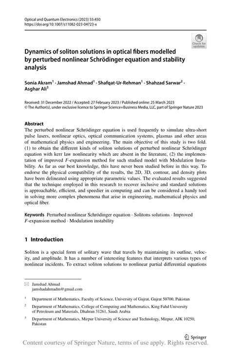 Dynamics Of Soliton Solutions In Optical Fibers Modelled By Perturbed Nonlinear Schrödinger