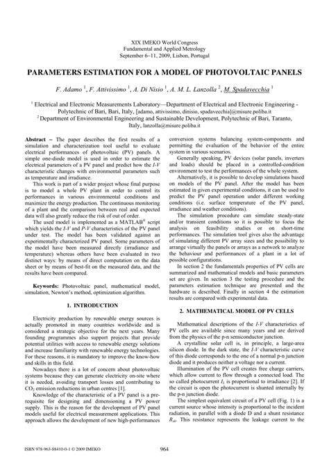 Pdf Parameters Estimation For A Model Of Photovoltaic Panels