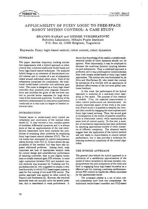 Pdf Applicability Of Fuzzy Logic To Free Space Robot Motion Control
