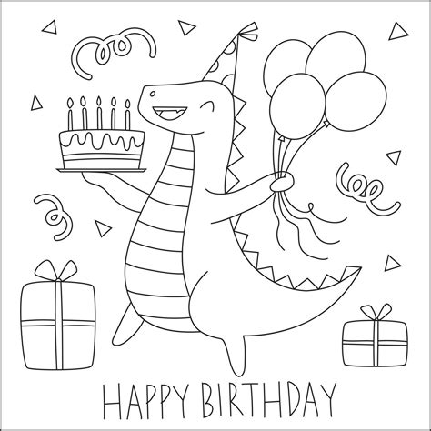Happy Birthday Dinosaur Coloring Pages Sketch Coloring Page