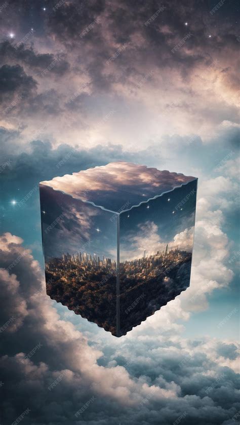 Premium Photo A Translucent Cube Traps By Clouds