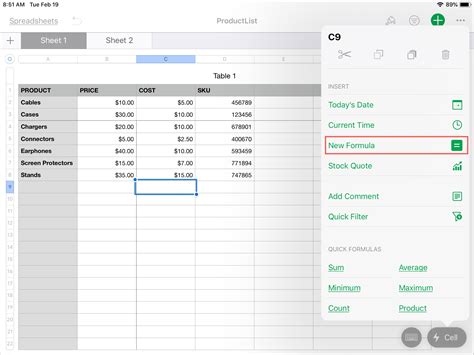 how to use common functions and formulas in numbers on mac and ios