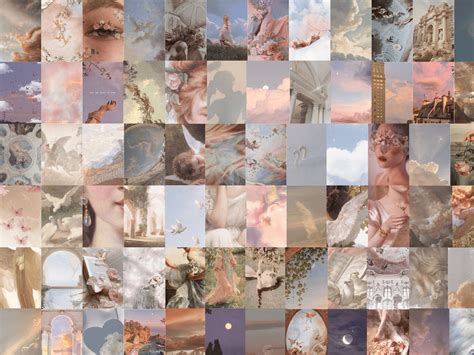 100 Pcs Angel Core Aesthetic Wall Collage Kit Dreamy Wall Art Pastel Room Decor Wall Collage