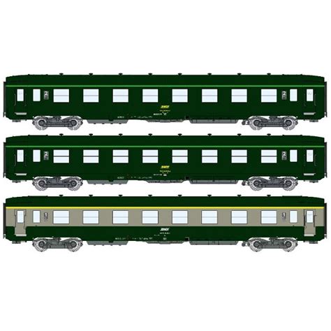 Set De 3 Voitures Dev Ao Courtes A7x Ex B8 U53 Vert 302 Gris 804 Et 2 X B8 Ex A8 Vert 302 Sncf