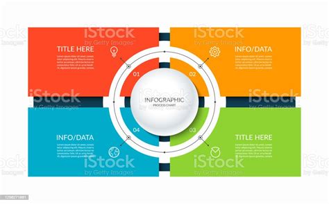 원과 4 개의 직사각형 요소가있는 인포 그래픽 템플릿입니다 네 가지 옵션이 있는 다이어그램 또는 차트입니다 비즈니스 프레젠테이션 브로셔 웹 디자인 데이터 시각화에 사용할 수