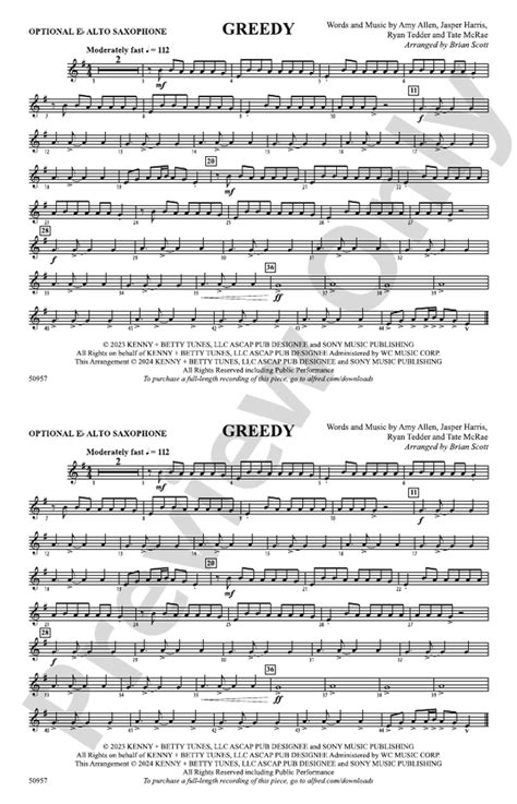 Greedy Optional Alto Sax Optional Alto Sax Part Digital Sheet Music Download