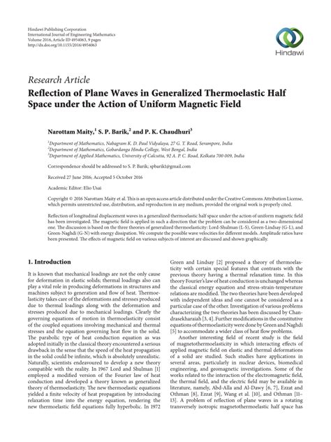 Pdf Reflection Of Plane Waves In Generalized Thermoelastic Half Space Under The Action Of
