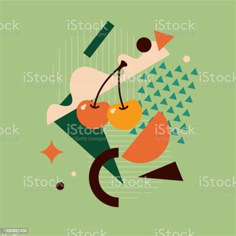 기하학적 요소가 있는 최소한의 스타일의 벡터 그래픽 디자인을위한 템플릿입니다 체리의 그림 0명에 대한 스톡 벡터 아트 및 기타