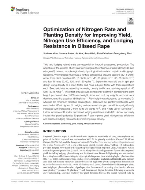 Pdf Optimization Of Nitrogen Rate And Planting Density For Improving Yield Nitrogen Use