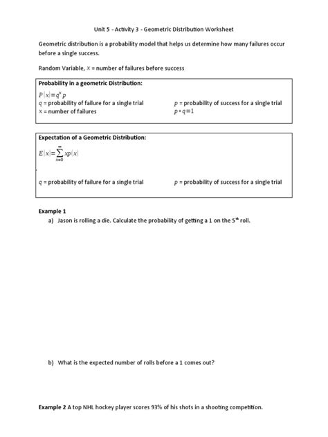 Unit 5 Activity 3 Geometric Distribution Worksheet Pdf Worksheets Library
