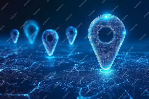 Futuristic Digital Location Markers On A Blue Illuminated Network Representing Gps Technology