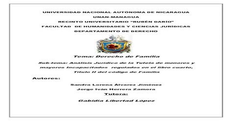 Tema Derecho De Familia · Tema Derecho De Familia Sub Tema Análisis Jurídico De La Tutela De