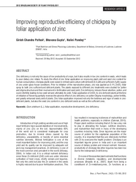 Pdf Zinc Foliar Application Boosts Chickpea Yield