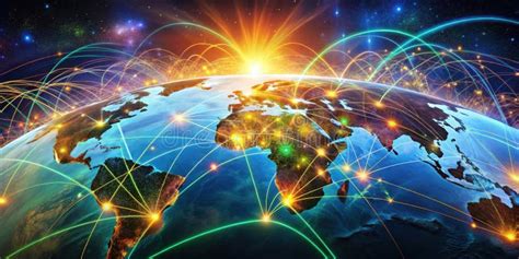 Global Network Connections Illuminated Earth With Bright Energy Lines Generative Ai Stock