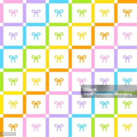 활 리본 선물 선물 축하 레인보우 귀여운 파스텔 스콧 격자 무늬 타탄 체크 무늬 선 겹침 교차 깅엄 원활한 패턴 만화 벡터 일러스트 레이 션 인쇄 배경 패션 패브릭 피크닉