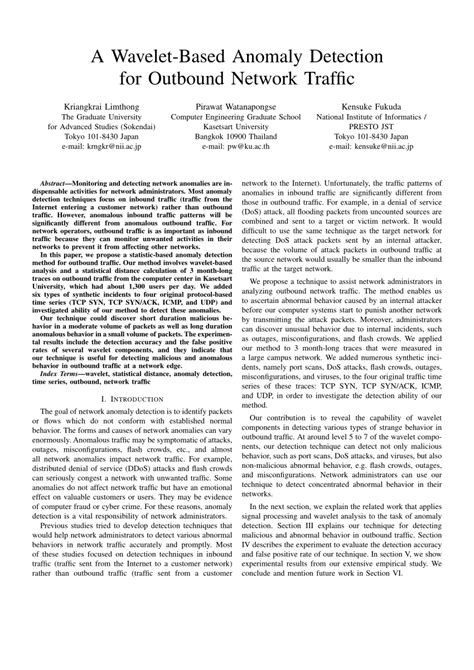 Pdf A Wavelet Based Anomaly Detection For Outbound Network Traffic