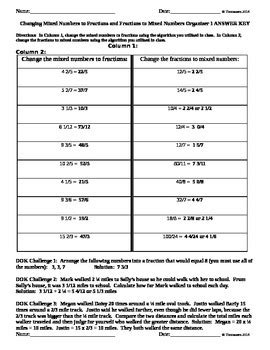 Changing Mixed Numbers To Fractions And Fractions To Mixed Numbers Organizers
