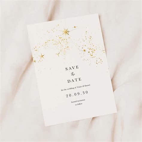 Celestial Gold Star Wedding Save The Date Card — Wonder Wedding Stationery