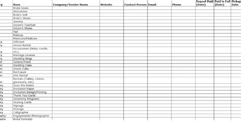 Wedding Vendor Spreadsheet Template