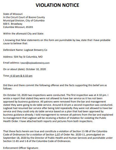 Code Enforcement Notice Of Violation Template Prntbl