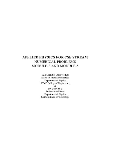 Applied Physics For Cse Stream Numerials 22 Scheme Applied Physics For Cse Stream Numerical