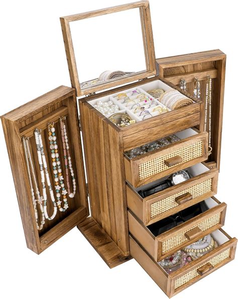 Jewelry Organizer Rattan Jewelry Box 5 Layer Wooden Jewelry Organizer Box With