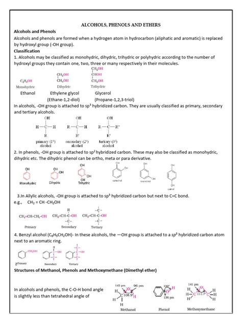 Alcohols Phenols And Ethers Overview Pdf Ether Chemical Reactions