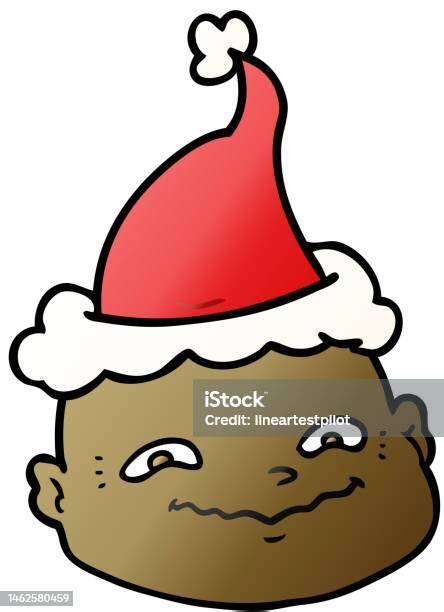 산타 모자를 쓴 대머리 남자의 손으로 그린 그라데이션 만화 귀여운에 대한 스톡 벡터 아트 및 기타 이미지 귀여운 그라데이션