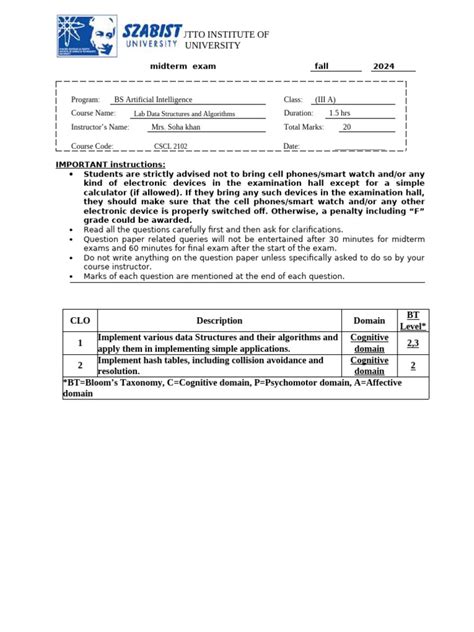 Cscl 2102 Lab Data Structures And Algorithms Bs Ai 3a Pdf Applied Mathematics Computer