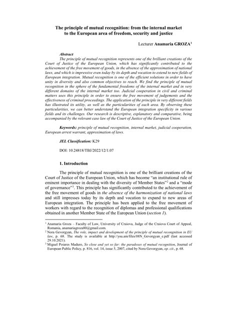 Pdf The Principle Of Mutual Recognition From The Internal Market To