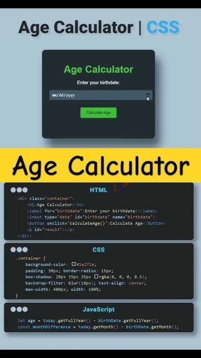How To Create Age Calculator Using Html Css And Javascript Youtube