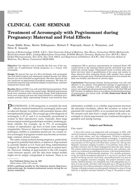 Pdf Treatment Of Acromegaly With Pegvisomant During Pregnancy Maternal And Fetal Effects