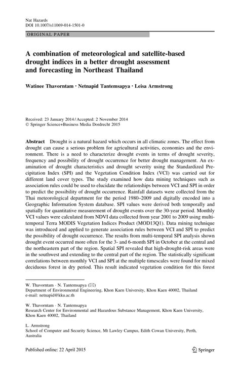 Pdf A Combination Of Meteorological And Satellite Based Drought Indices In A Better Drought