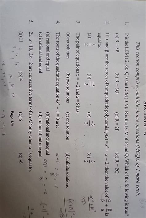 This Section Comprises Multiple Choice Questions Mcqs Of I Mark Each 1