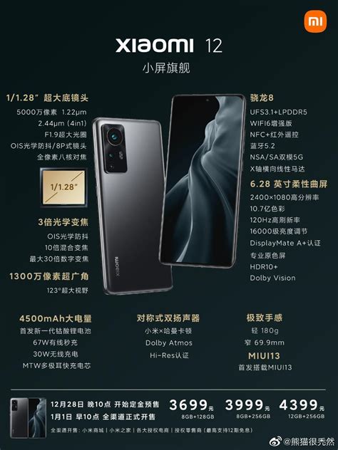 Xiaomi 12 full specifications, pricing appear in a poster - Gizmochina