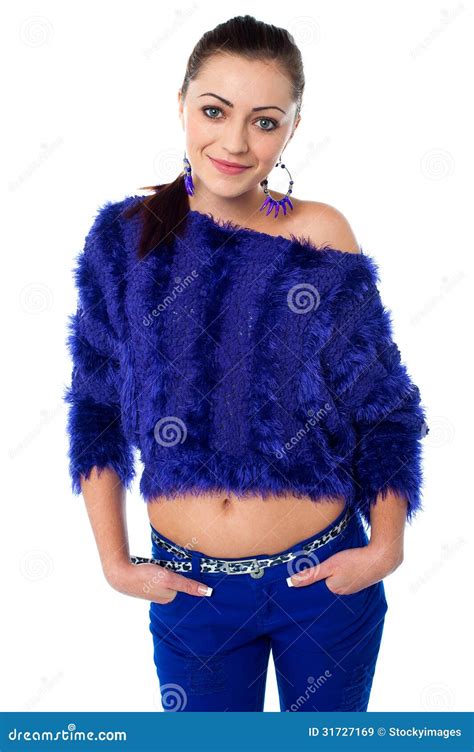 Stylish Midriff Girl Dressed In Off Shoulder Top Stock Image Image Of