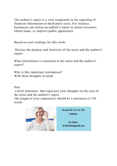 The Auditors Report Is A Vital Component In The Reporting Of Financ Docx