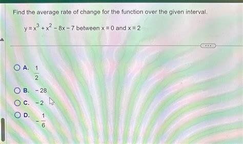 Solved Find The Average Rate Of Change For The Function Over Chegg