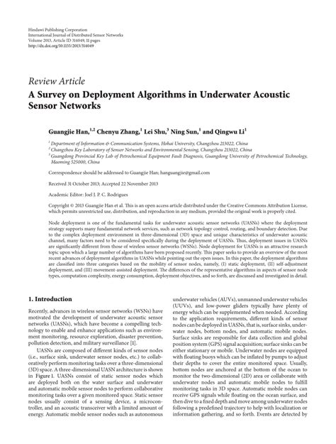 Pdf A Survey On Deployment Algorithms In Underwater Acoustic Sensor Networks