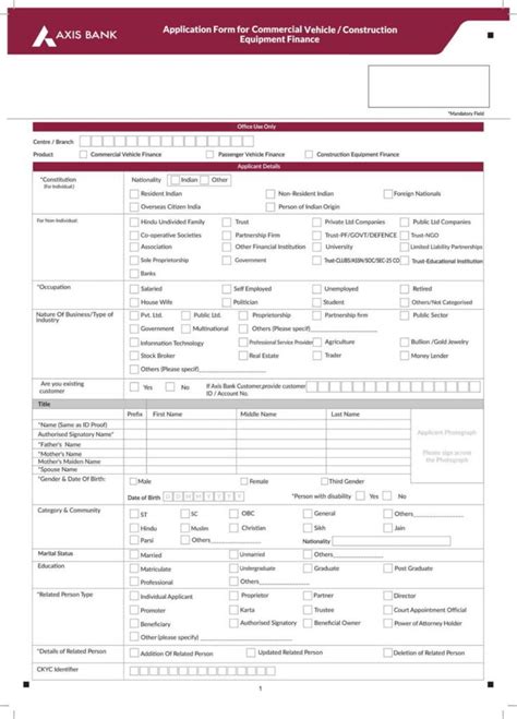 Axis Bank Commercial Vehicle Application Form Download In Pdf
